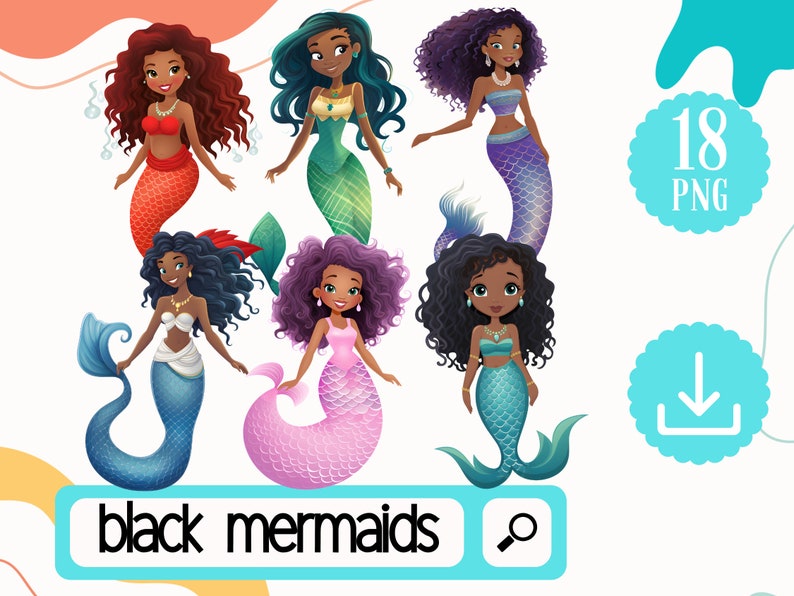 Black Mermaids Clipart PNG Collection Underwater Fantasy Art Instant ...
