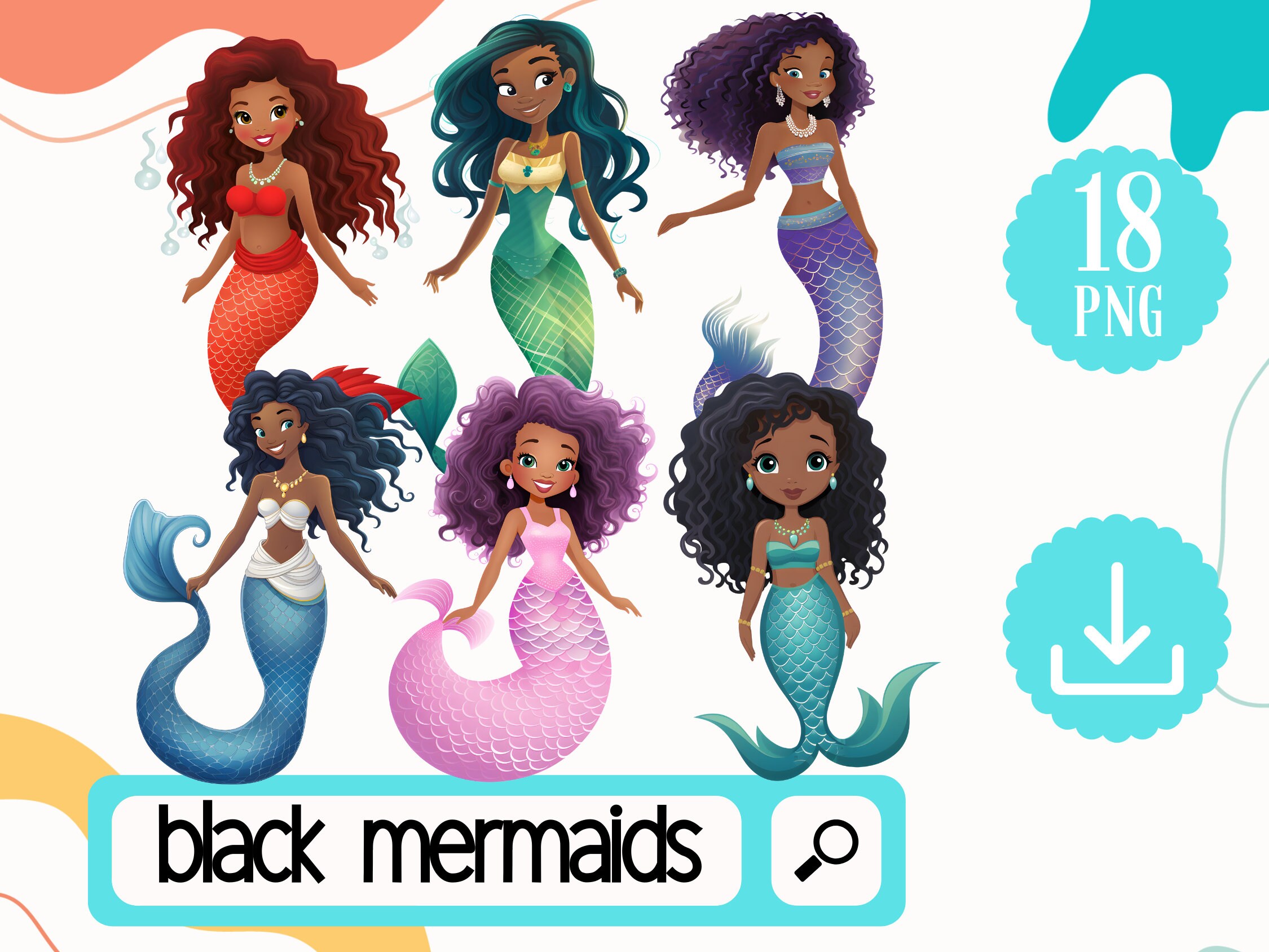 Black Mermaids Clipart PNG Collection Underwater Fantasy Art Instant ...