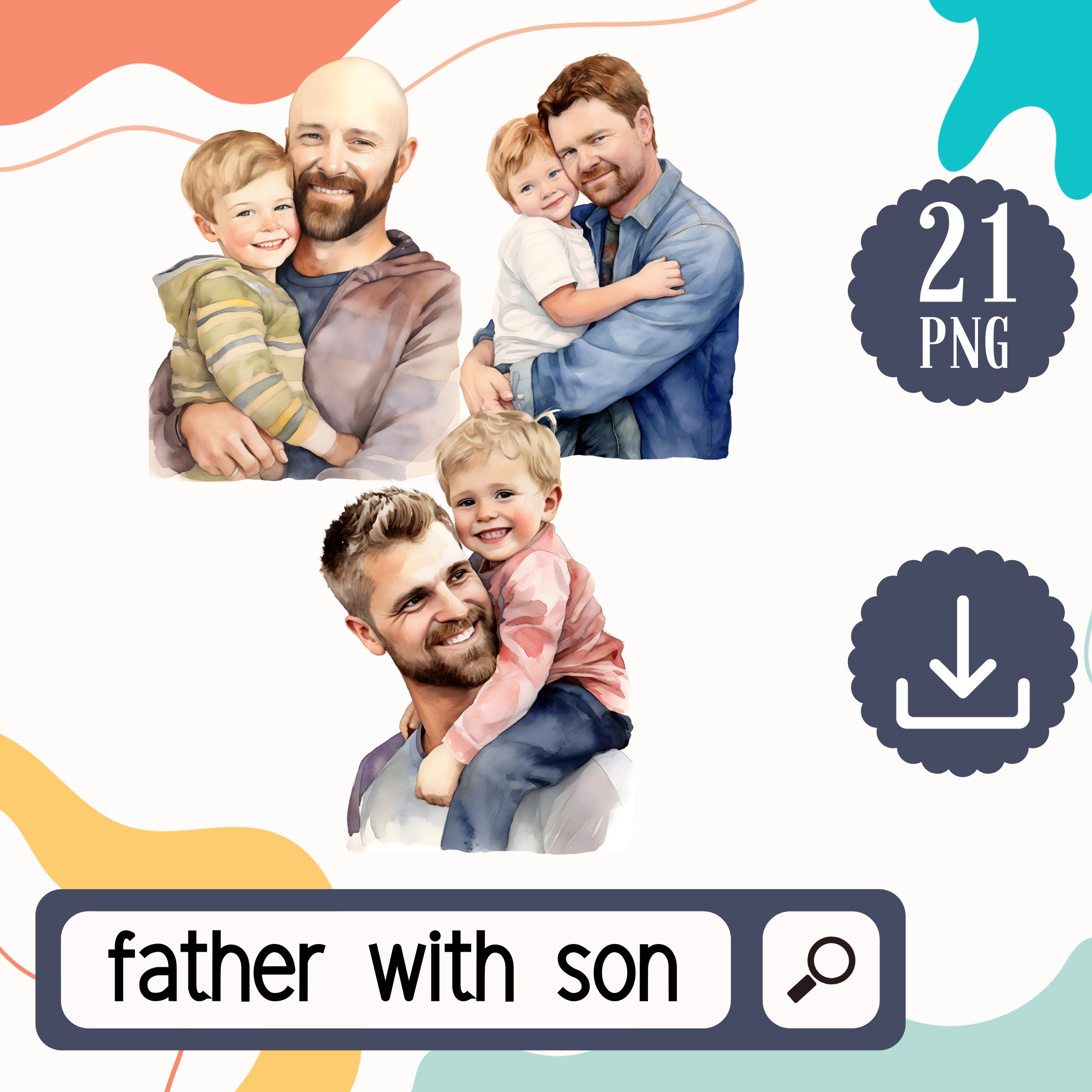 Father and Son Clipart Bundle. 21 Dad and Boy PNG Clipart. Fathers Day ...