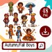 Autumn Fall African American Cute Boys Clipart Set. 48 Black Adorable ...