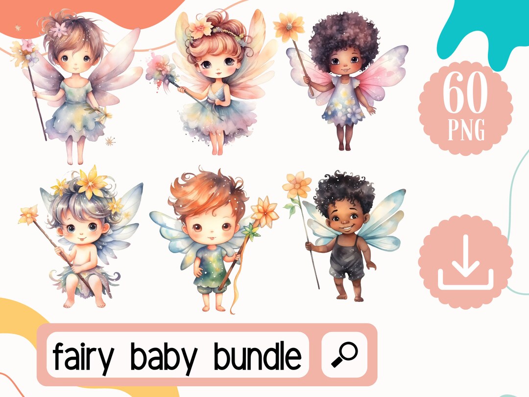 Fairy Baby Clipart Bundle, Watercolor Fairy PNG Bundle. 60 Beautiful ...