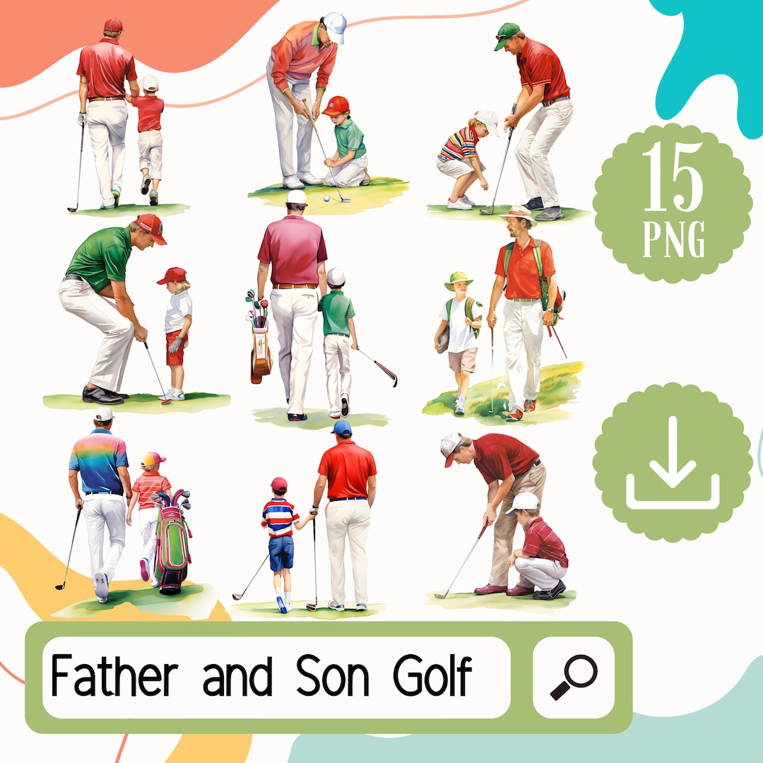 Father and Son Golf Clipart Bundle. 15 Dad and Boy PNG Clipart. Fathers ...