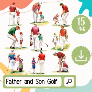 Father and Son Golf Clipart Bundle. 15 Dad and Boy PNG Clipart. Fathers ...