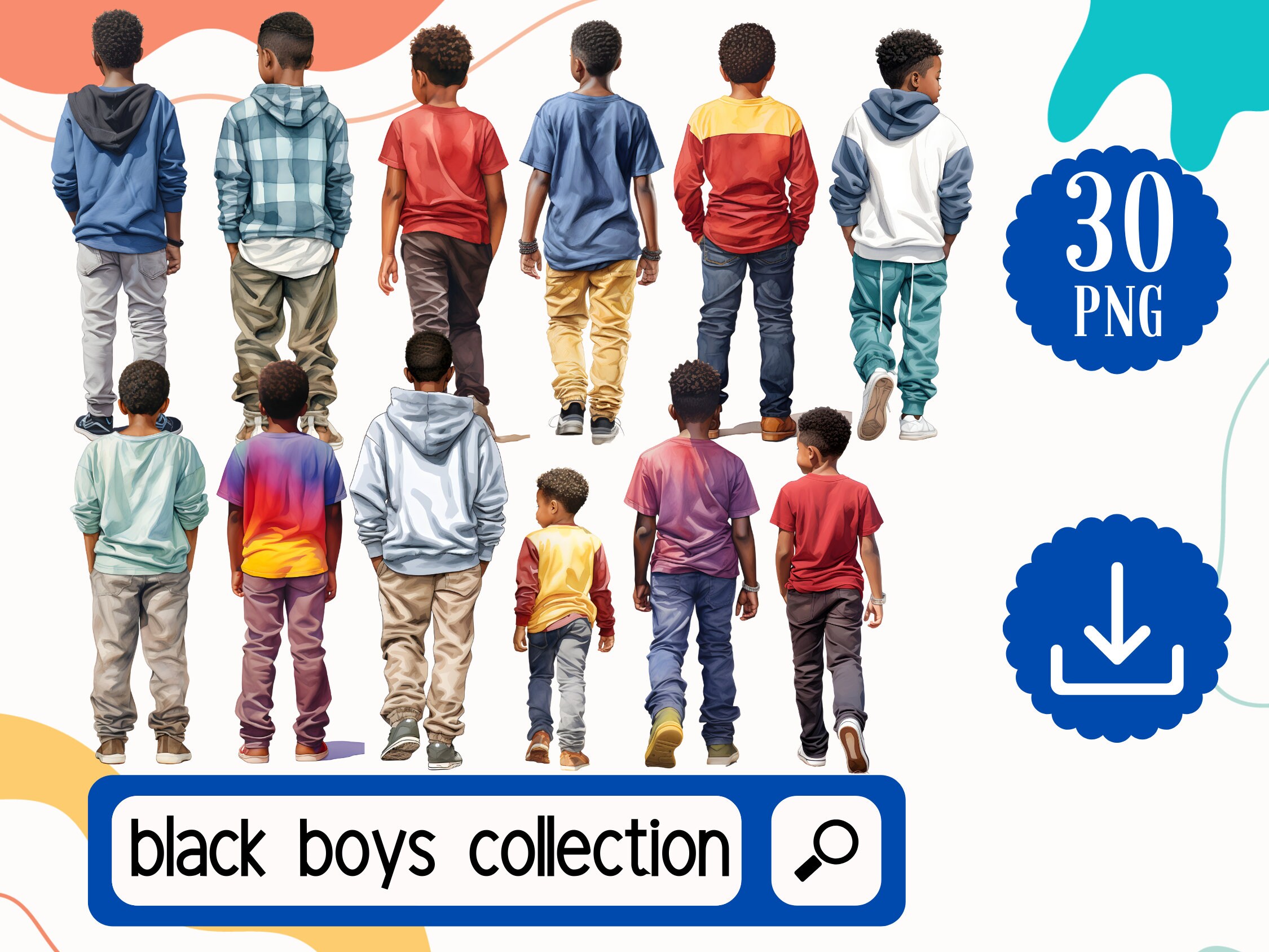 Collection of Black Boys Clipart 30 African American Boys PNG Instant ...