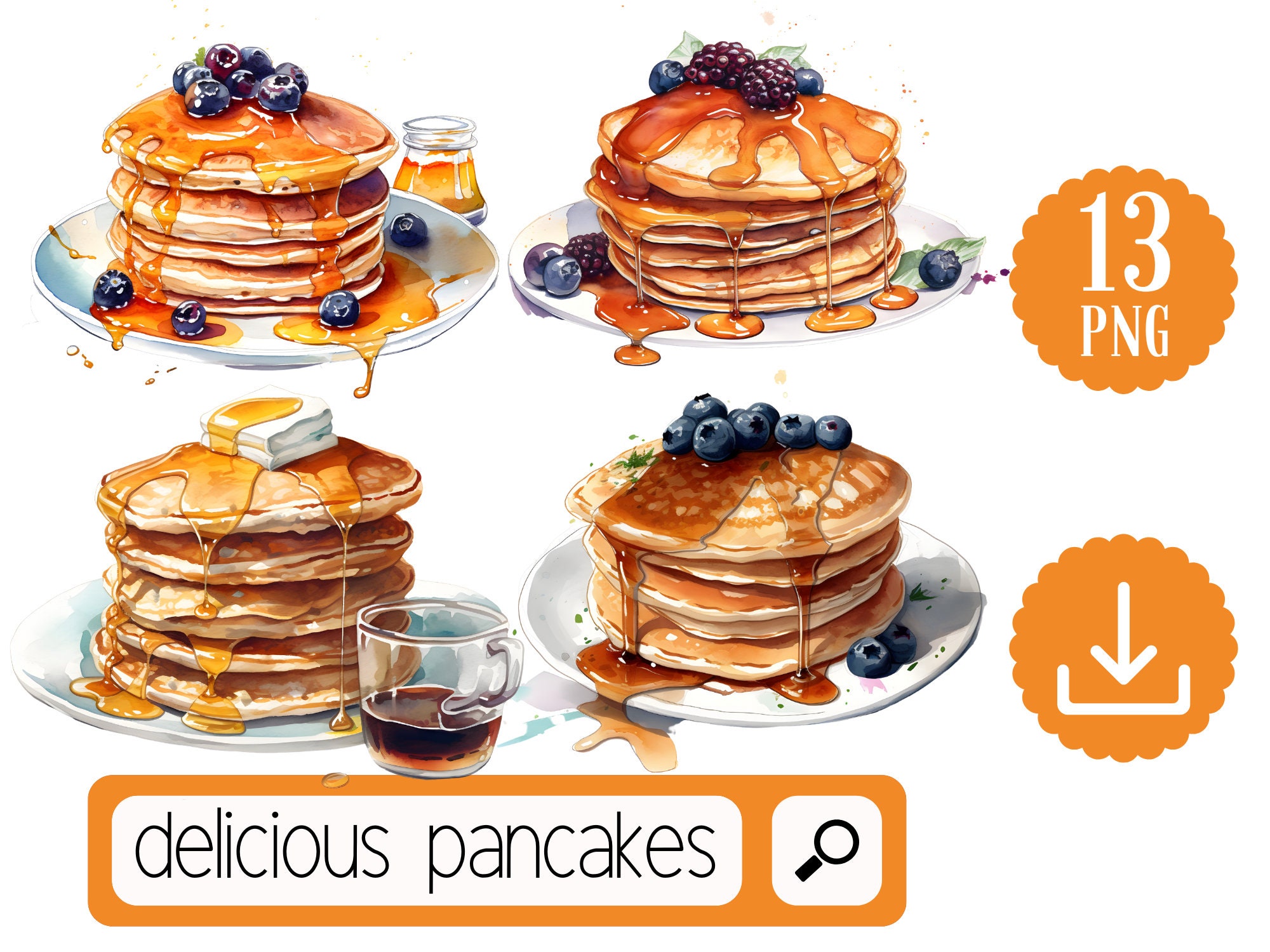Pancake Clipart PNG, 13 Pancake With Syrup PNG Clipart Bundle Digital ...