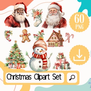 Christmas Clipart Bundle Set. 60 Christmas PNG Decorations for Crafting ...