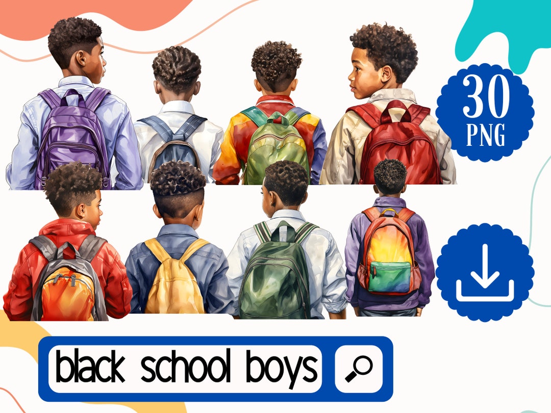 Black School Boys Clipart. 30 African American School Boys Png Bundle ...