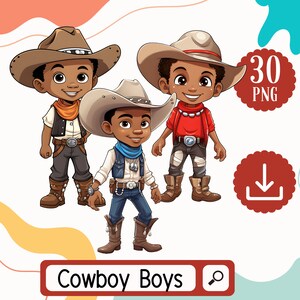 Cute Cowboy Boys Clipart Set. 30 PNG Cowboy Boys for Digital Print and ...