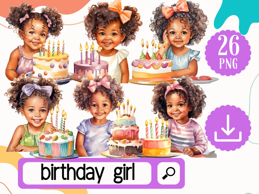 Black Birthday Girl Clipart Bundle. 26 Afro Girl Birthday Png. Birthday ...