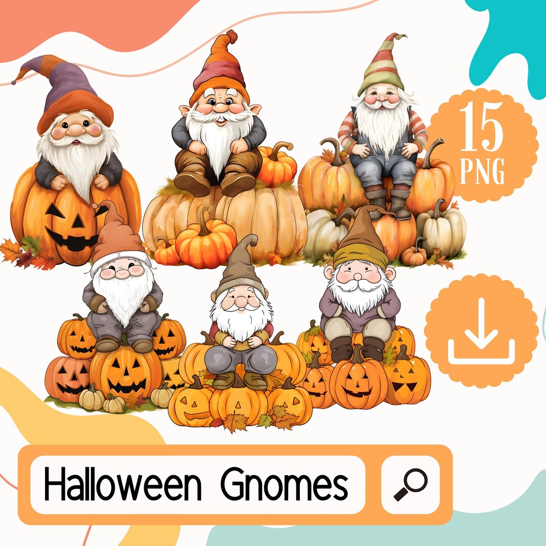 Cute Halloween Pumpkin Gnomes Clipart Set. 15 PNG Cute Gnomes and ...