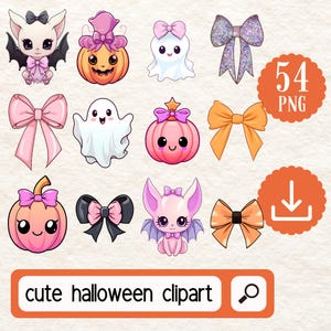 Cute Halloween Clipart Set. 54 PNG Cute Halloween Graphics Digital ...