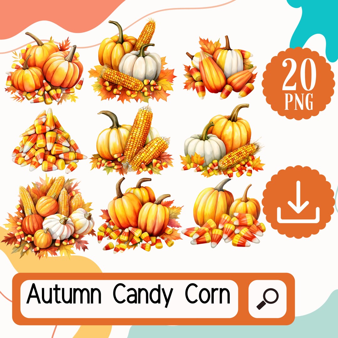 Autumn Candy Corn Clipart. 20 Fall Watercolor Candy Corn PNG Set ...