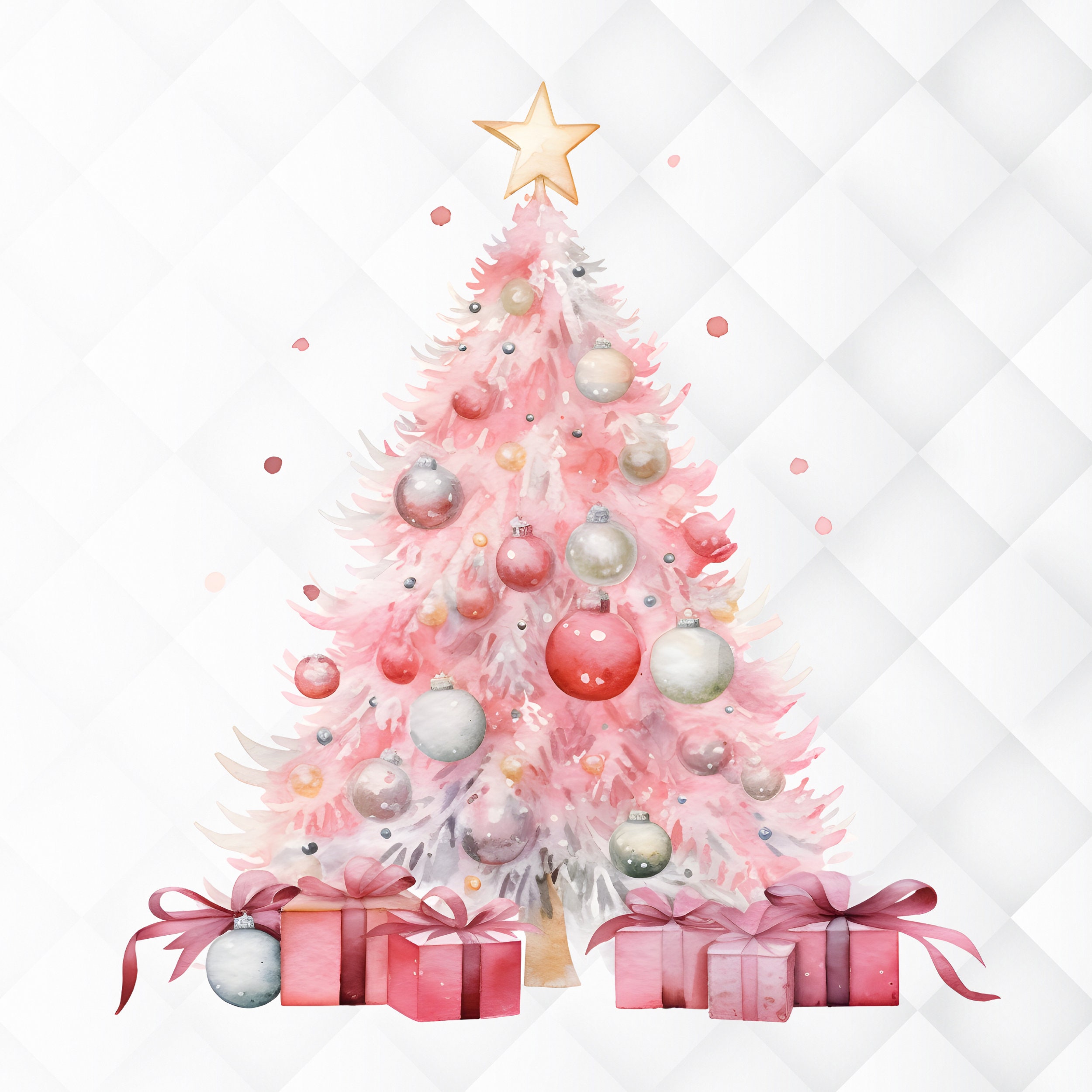 Watercolor Pink Christmas Tree Clipart. 39 PNG Decorated - Etsy