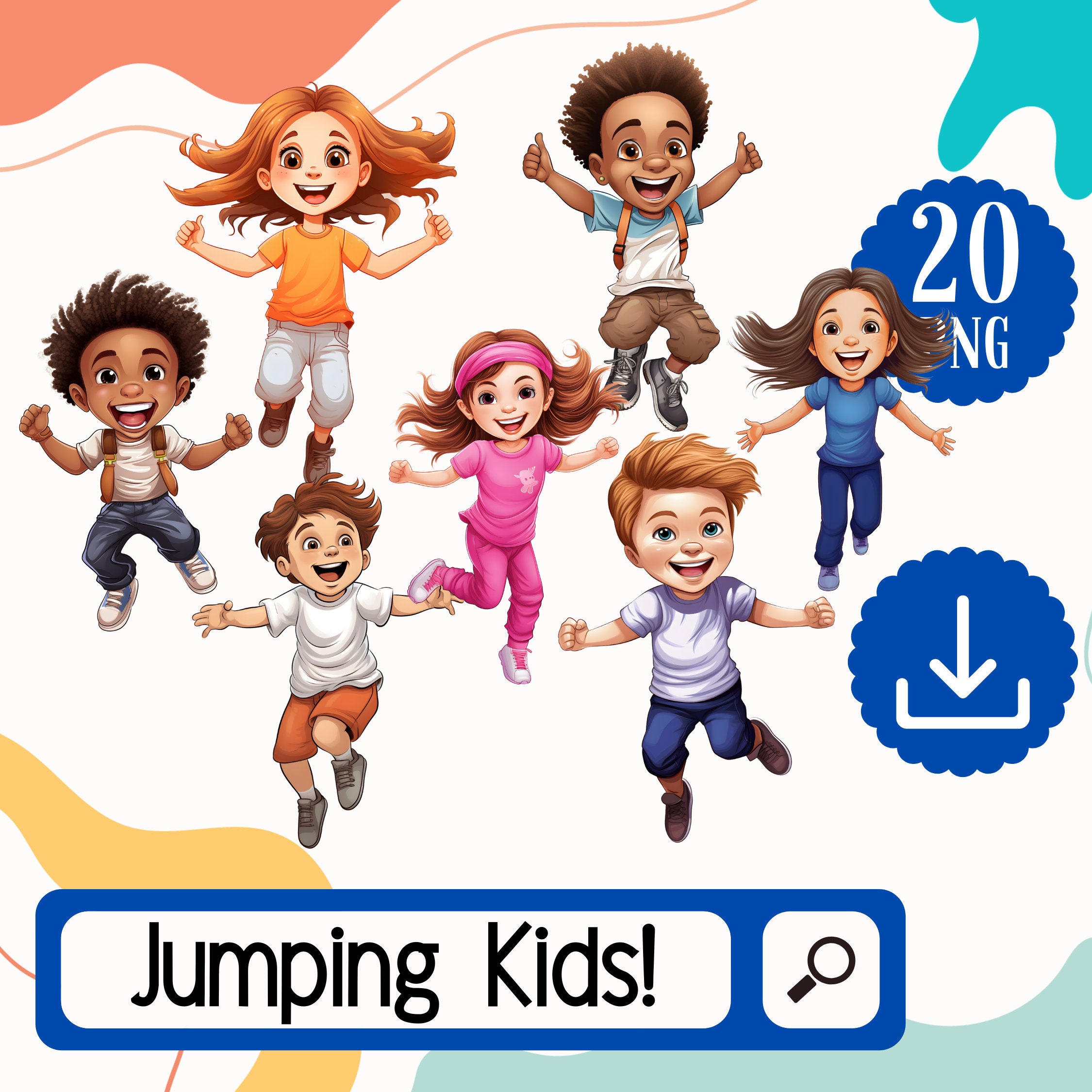 Happy Kids Jumping Clipart. 20 PNG Playful Energetic Kids Graphics ...
