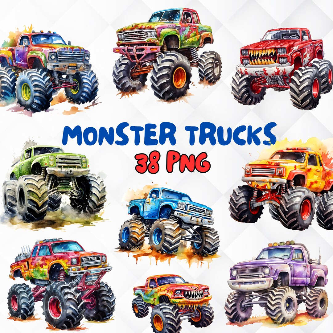 Watercolor Monster Truck Clipart. 38 Monster Truck PNG. Monster Trucks ...