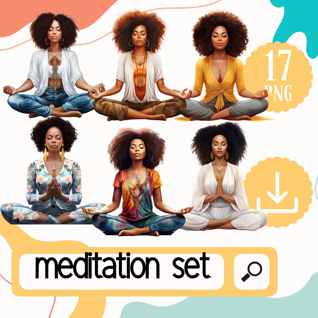 Black Women Meditation Clipart Set. 17 African American Women ...