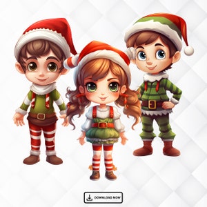 Christmas Elf Kids Clipart. 28 PNG Adorable Boy and Girl Elf Graphics ...