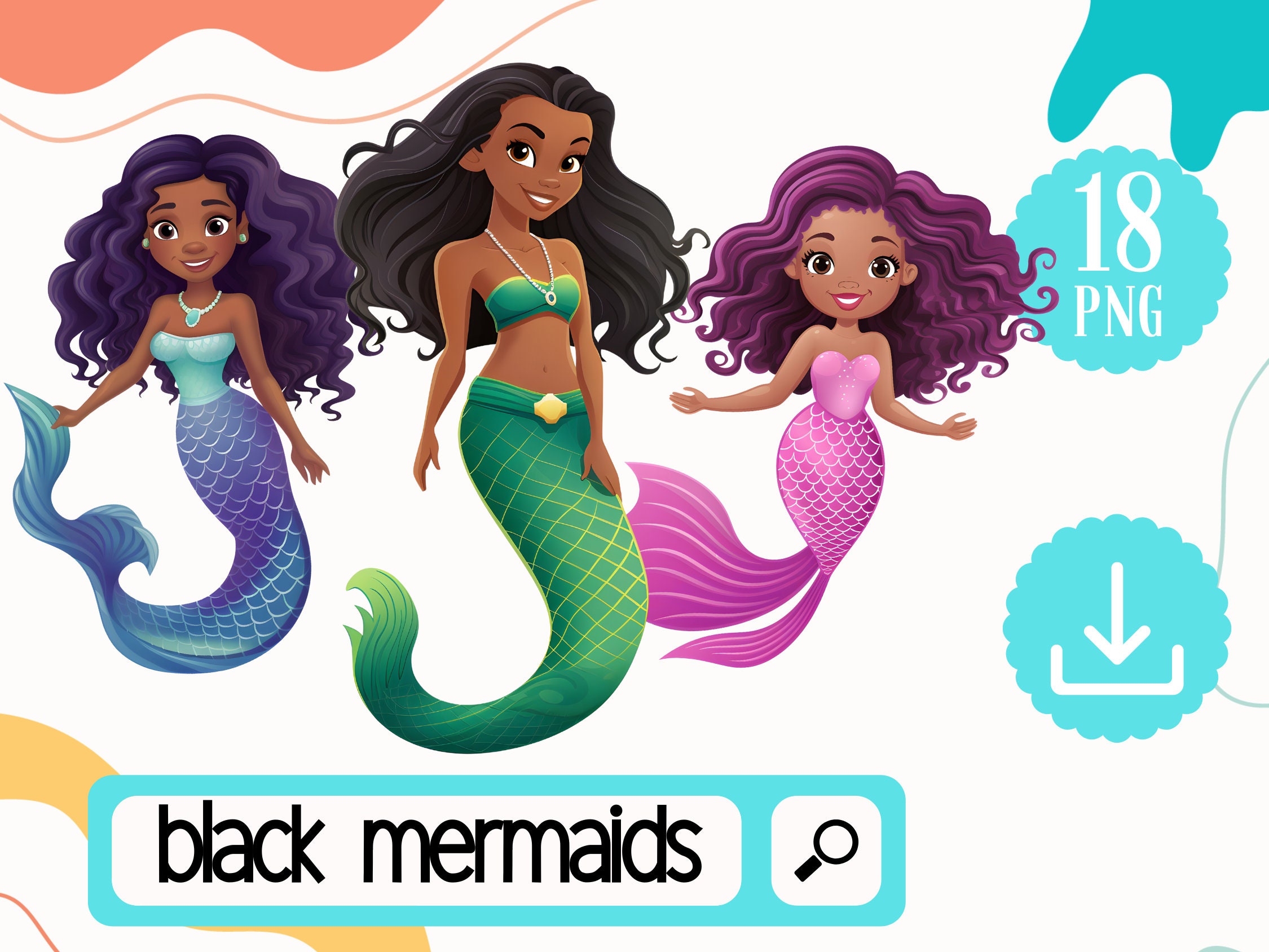 Black Mermaids Clipart PNG Collection Underwater Fantasy Art Instant ...
