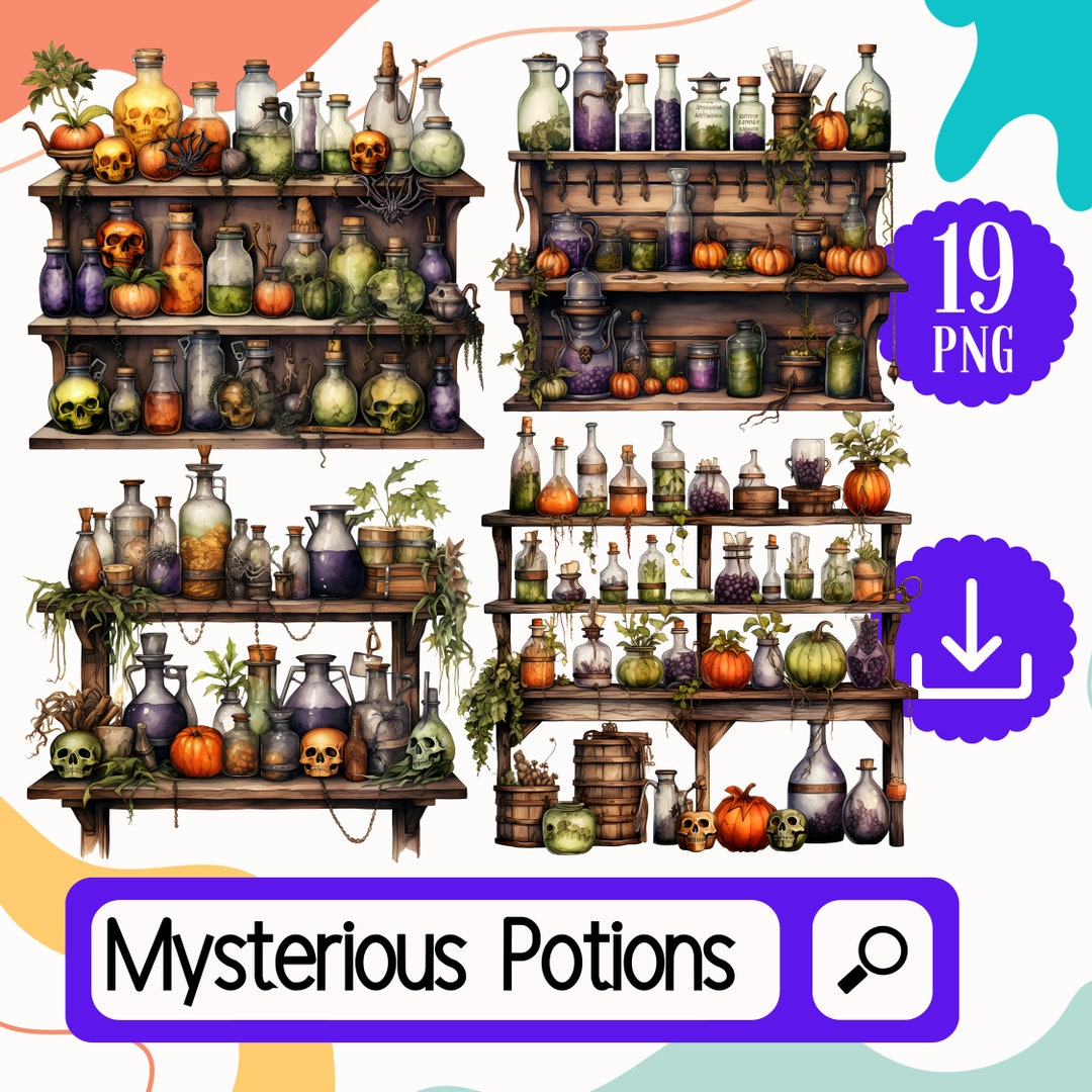 Mysterious Halloween Potions Clipart PNG. 19 Watercolor Halloween ...