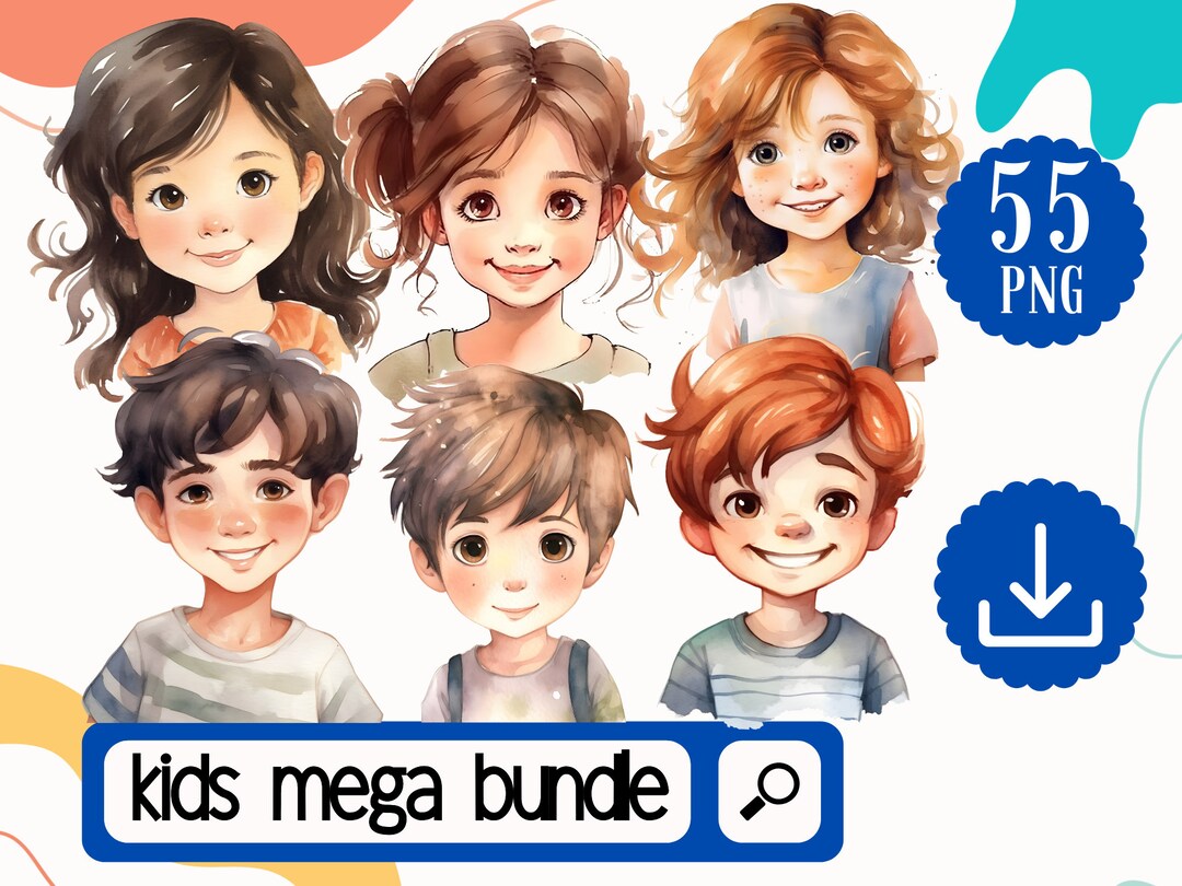 Kids Clipart 55 PNG Bundle, 30 Girls, 25 Boys, 55 Cute Kids, Kids ...