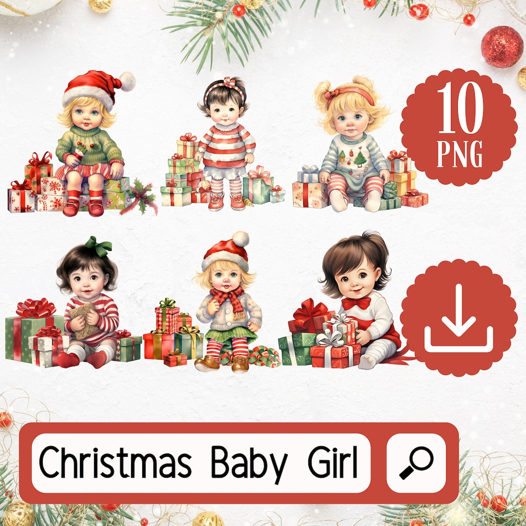 Baby Girl Christmas Clipart. 11 Adorable Christmas Baby Girl PNG. First ...