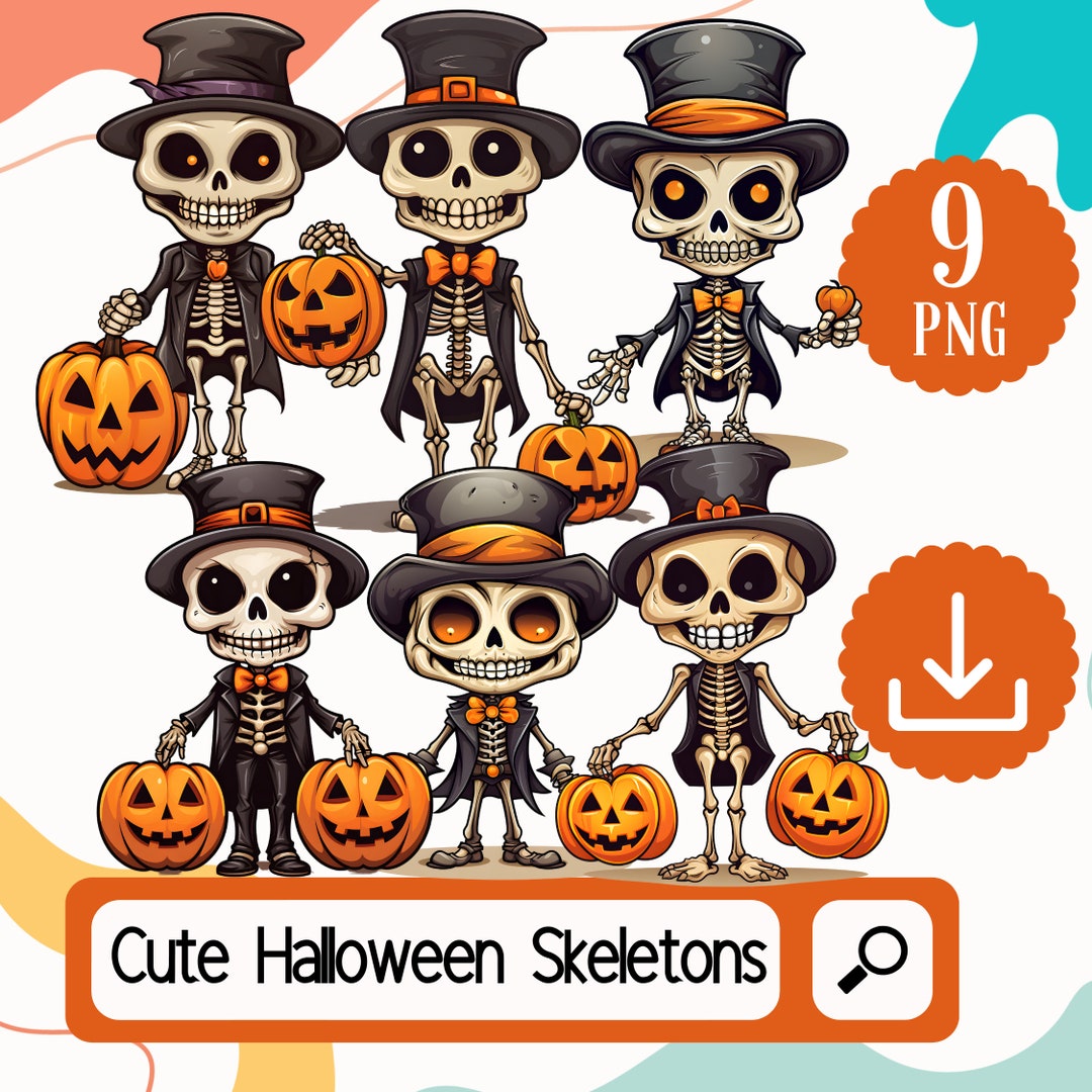 Cute Halloween Skeletons Clipart PNG - 9 Cute and Spooky Skeleton ...