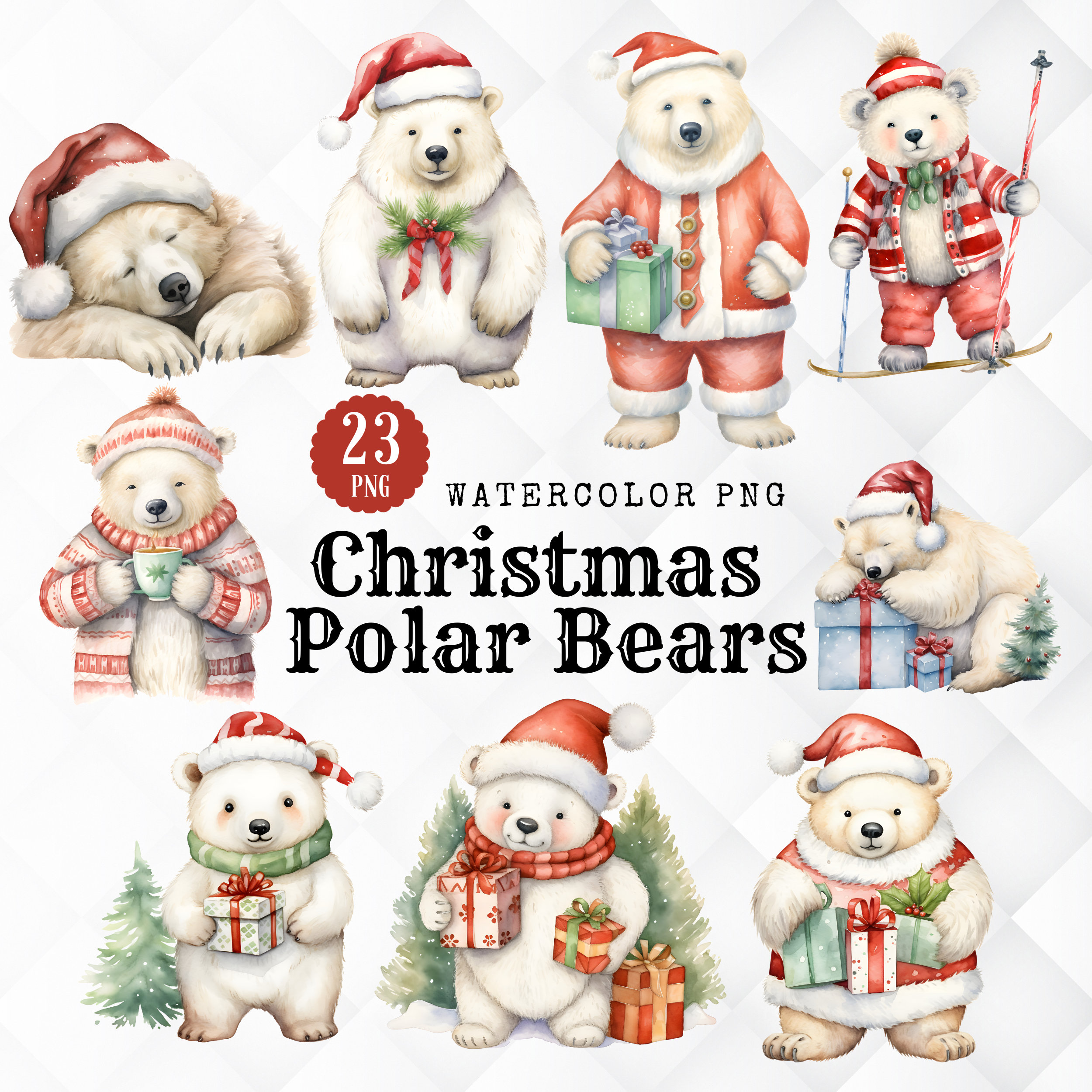 Watercolor Christmas Polar Bear Clipart. 23 Winter Christmas - Etsy