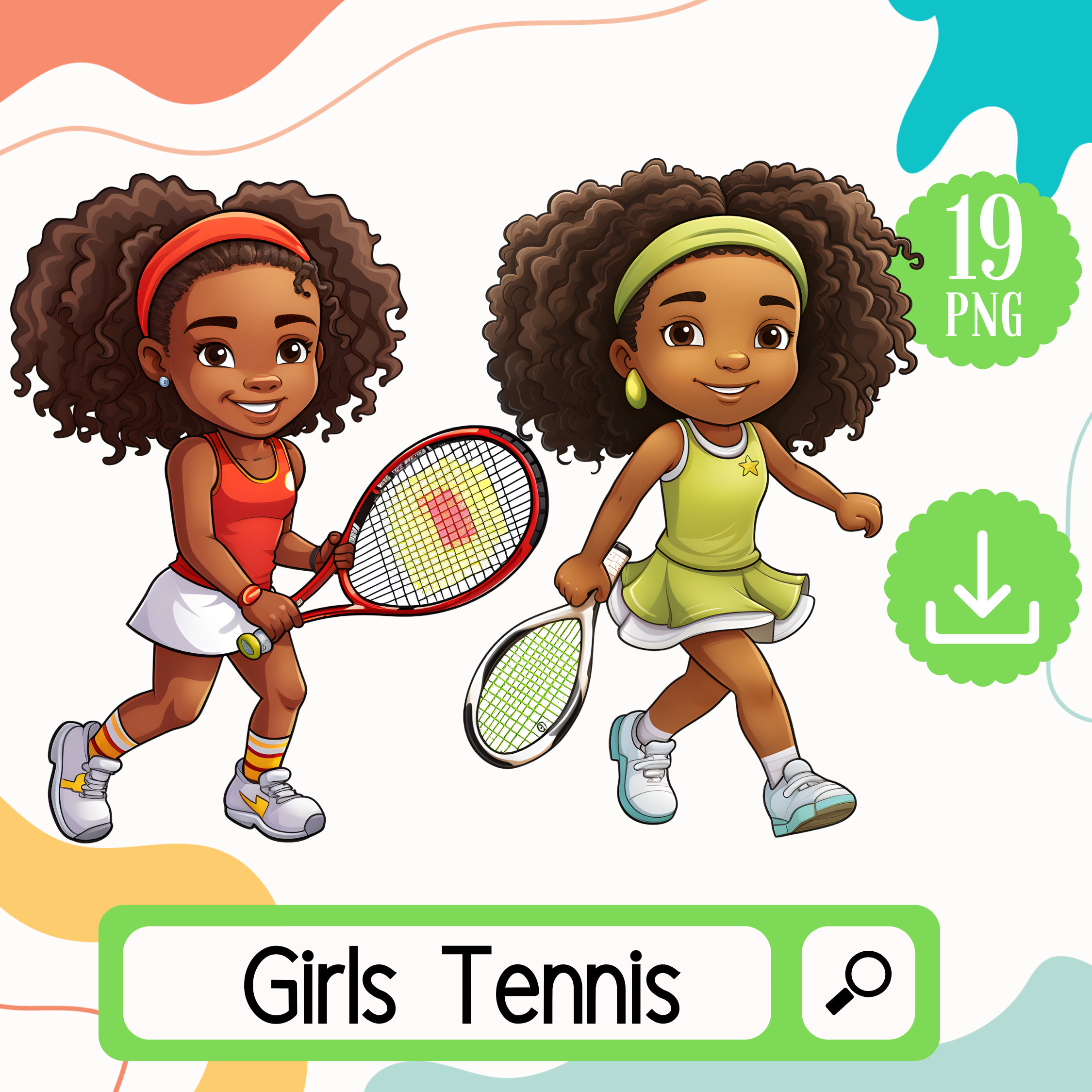 Black Girls Playing Tennis Clipart PNG Set - 19 Sports Illustrations ...