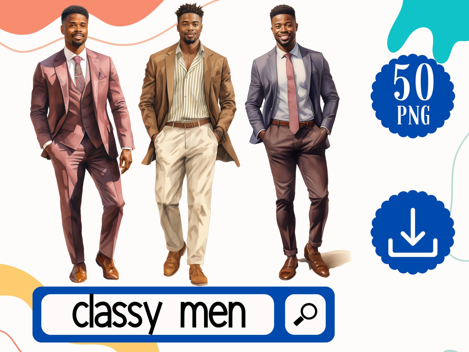 Black Classy Men PNG. 50 Handsome African American Men Clipart. Casual ...