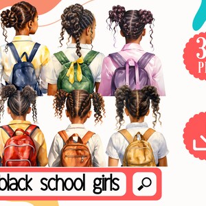Black School Girls Clipart. 30 African American School Girl Png Bundle ...