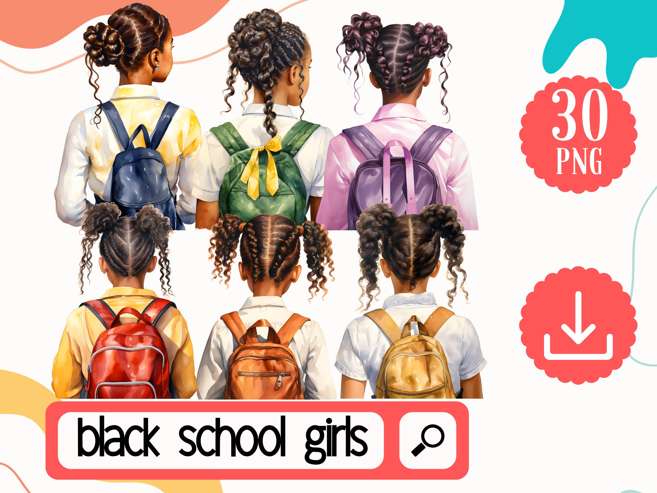 Black School Girls Clipart. 30 African American School Girl - Etsy
