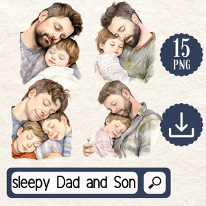 Sleepy Father and Son Clipart Bundle. 16 Dad and Boy PNG Clipart ...