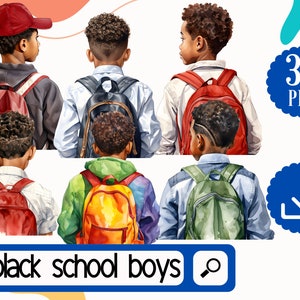 Black School Boys Clipart. 30 African American School Boys Png Bundle ...