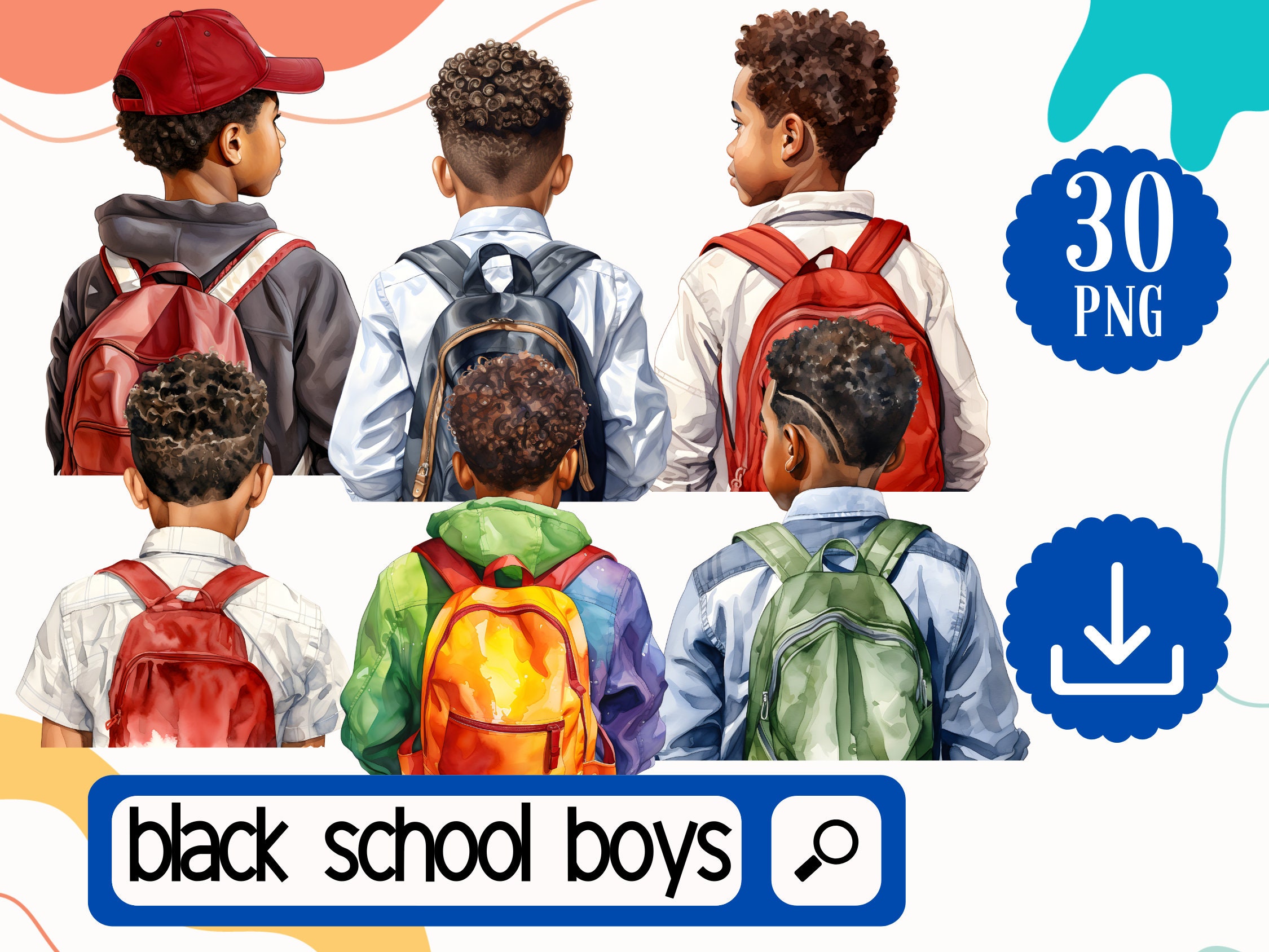 Black School Boys Clipart. 30 African American School Boys Png Bundle ...