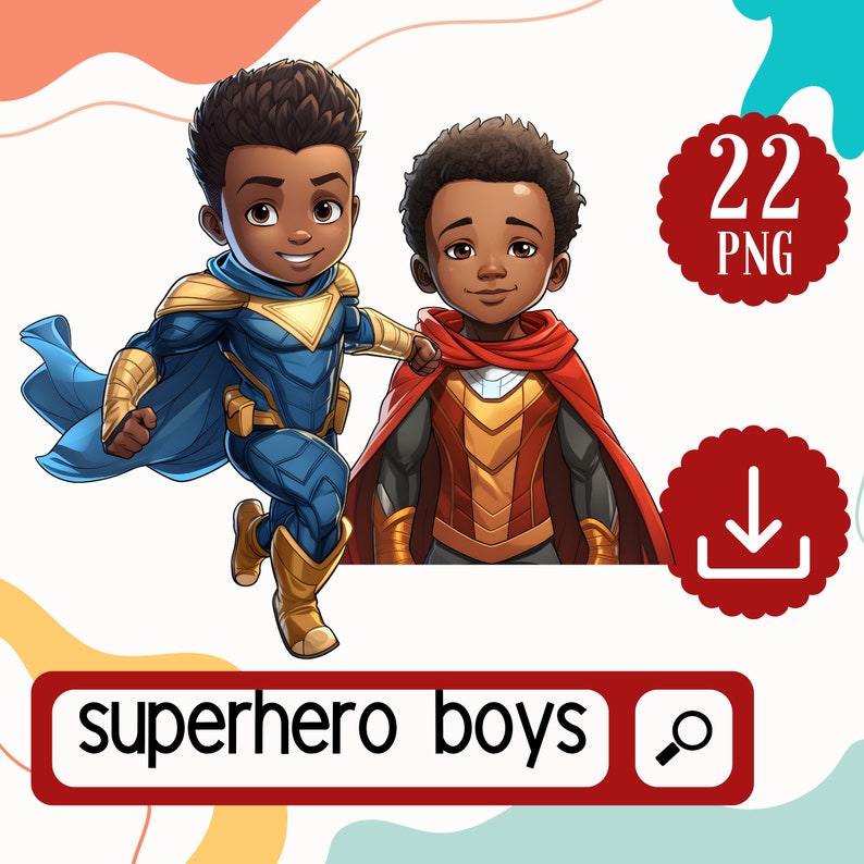 Black Boys Superhero Clipart Set. 22 African American Anime - Etsy