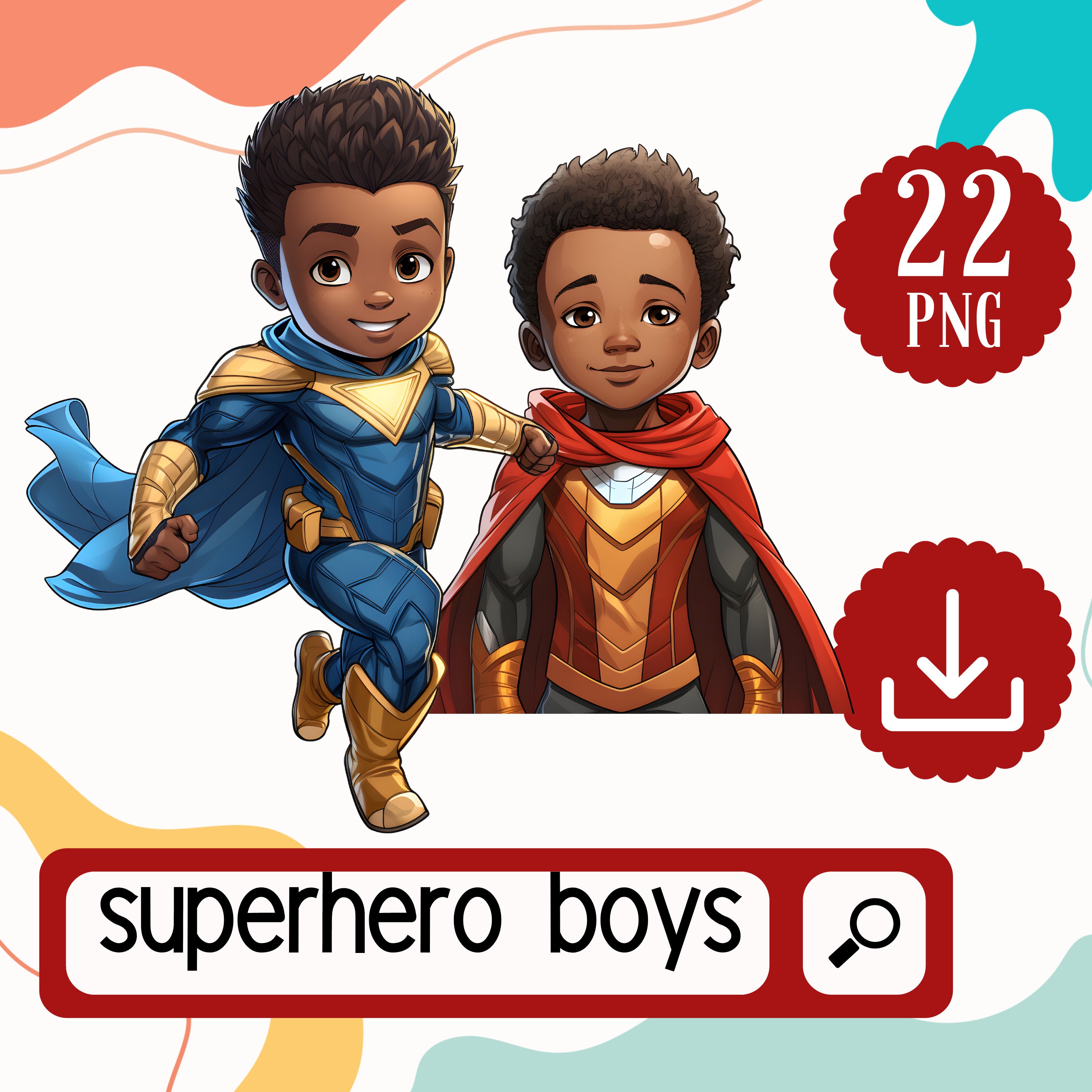 Black Boys Superhero Clipart Set. 22 African American Anime - Etsy