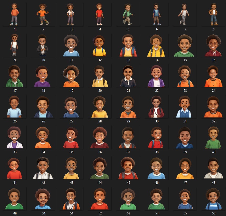 Cute Little Black Boys Clipart Bundle. 56 Afro Boy PNG. African ...