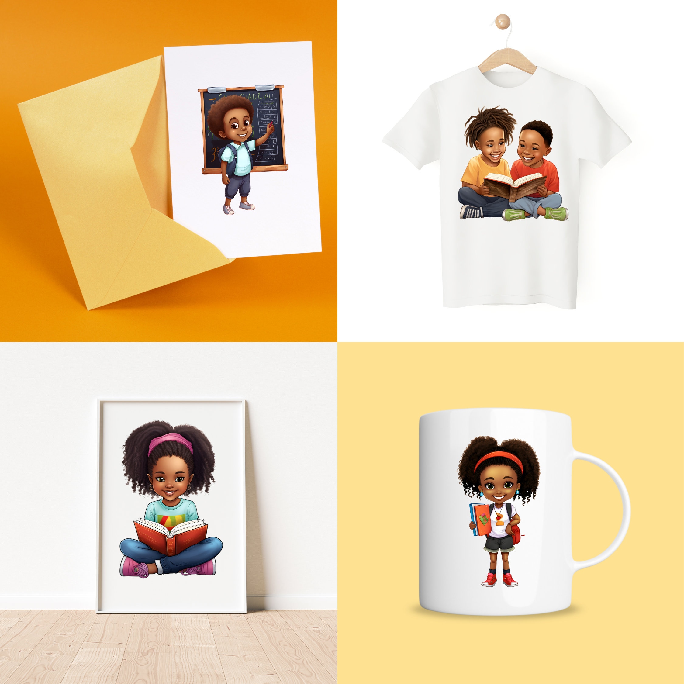 Black Kids School Activities Clipart Set - 29 PNG Black Students in ...