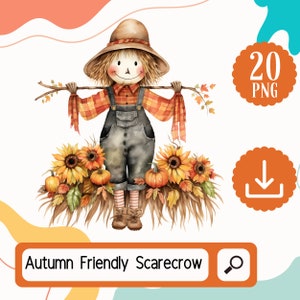 Autumn Scarecrow Clipart. 20 Fall Watercolor Scarecrow PNG Set ...