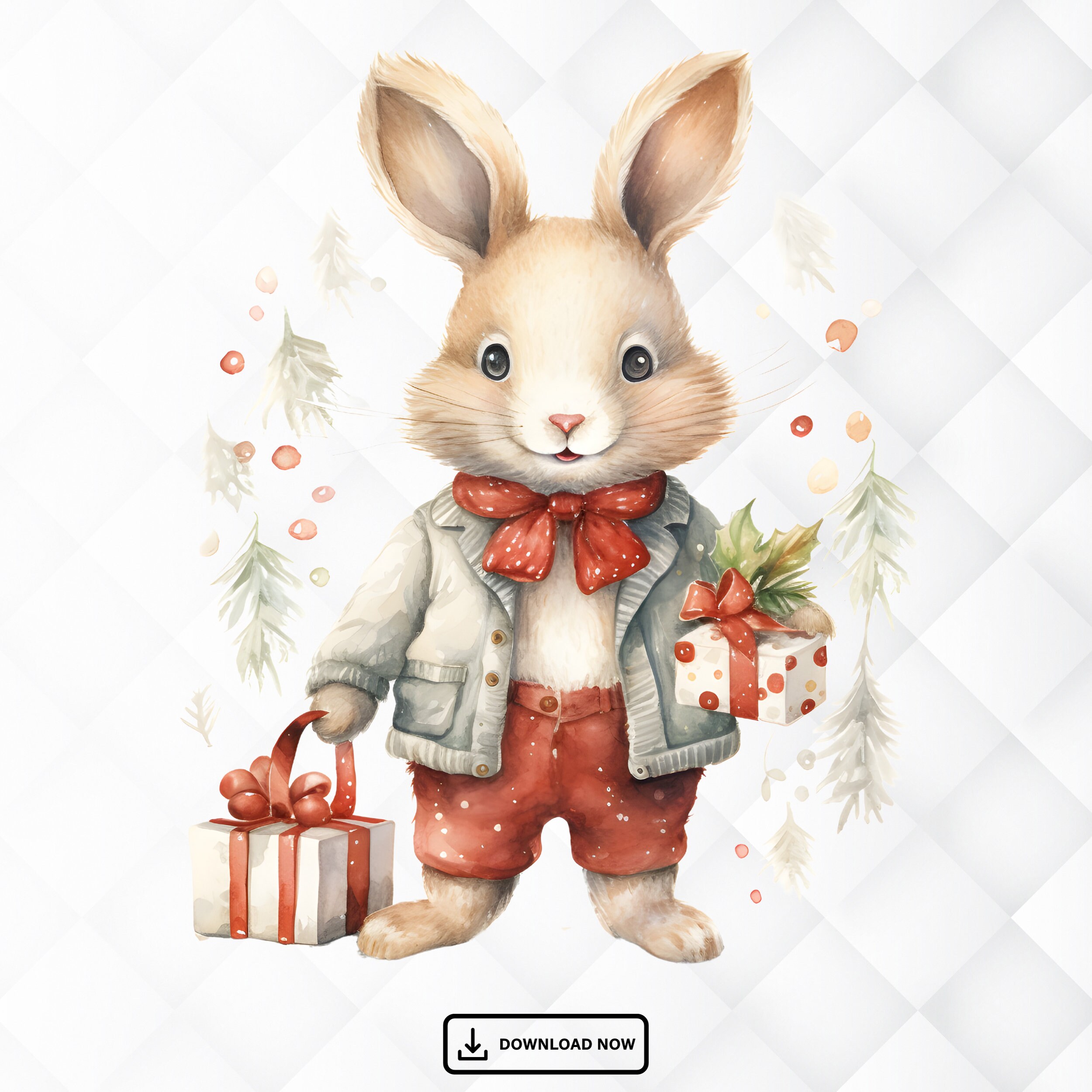 Watercolor Christmas Rabbit Clipart. 23 Winter Christmas Rabbit PNG ...