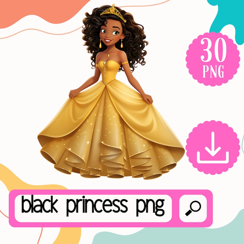 Pretty Black Princess Girls Clipart Set. 30 African American Princess ...