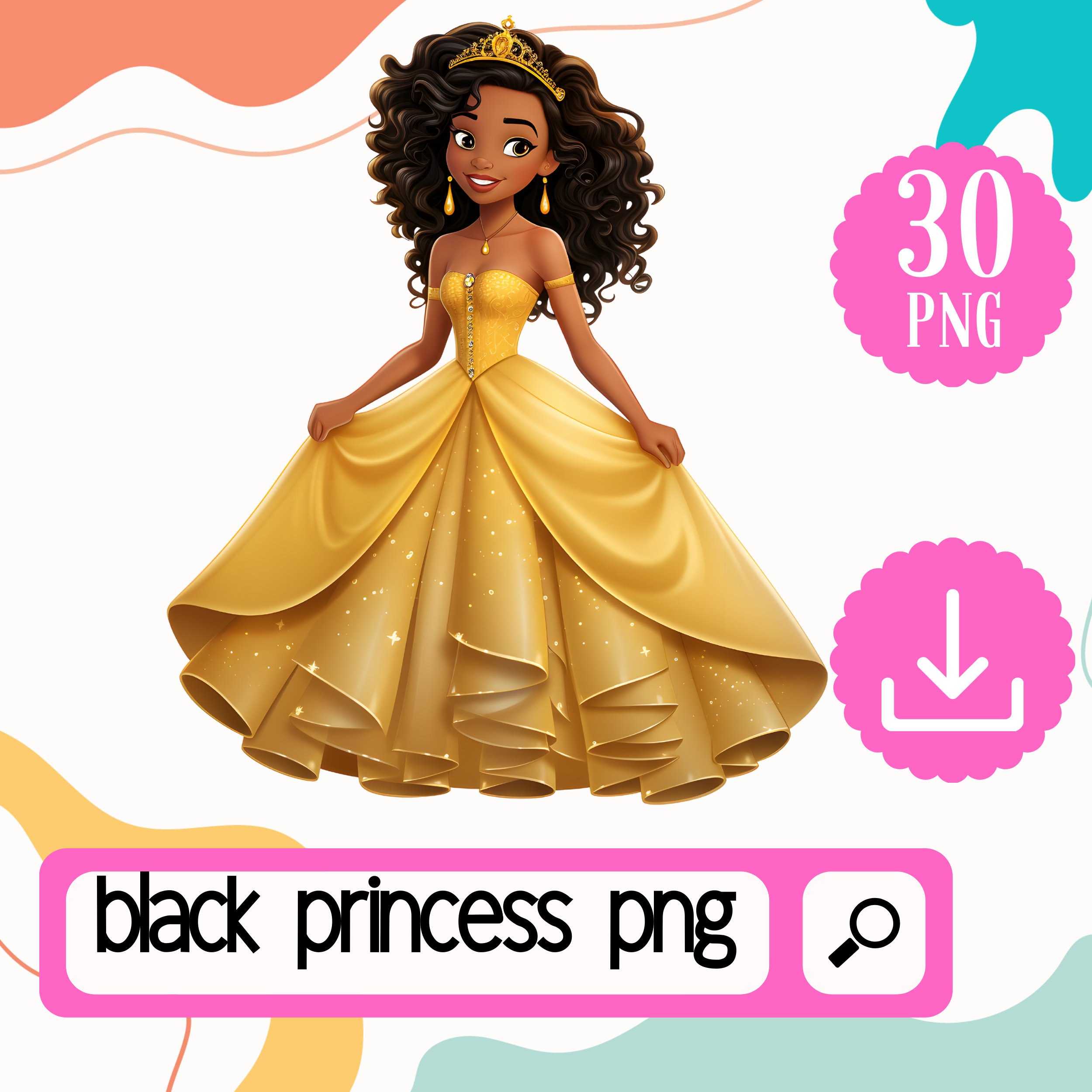 Pretty Black Princess Girls Clipart Set. 30 African American Princess ...