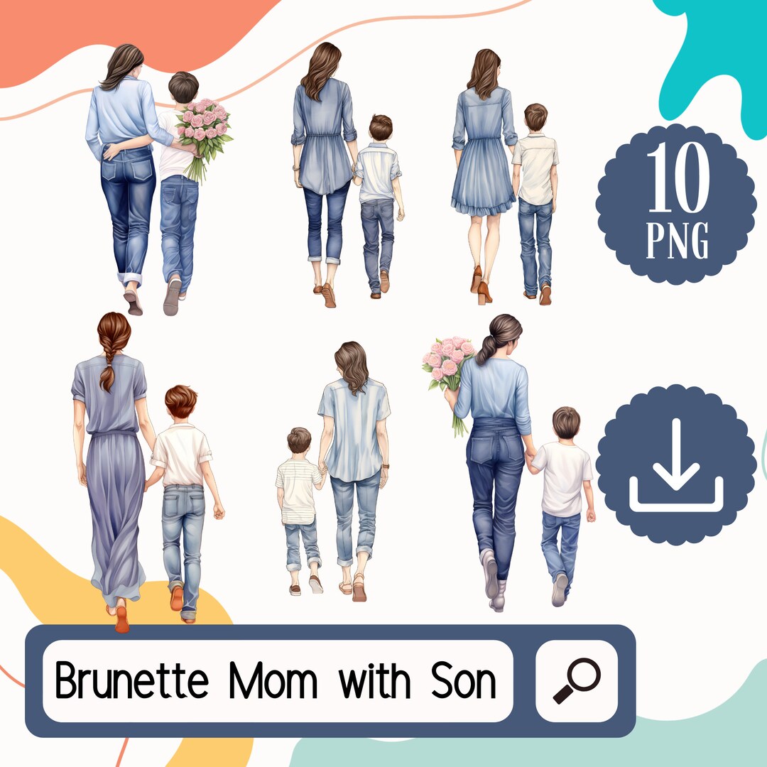 Brunette Mother and Son Clipart. 10 PNG Brunette Mom and Boy Mothers ...