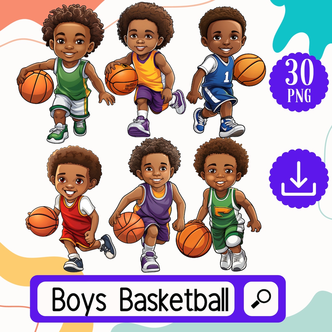 Dynamic Black Boys Basketball Clipart - Energetic Athletes in Action ...