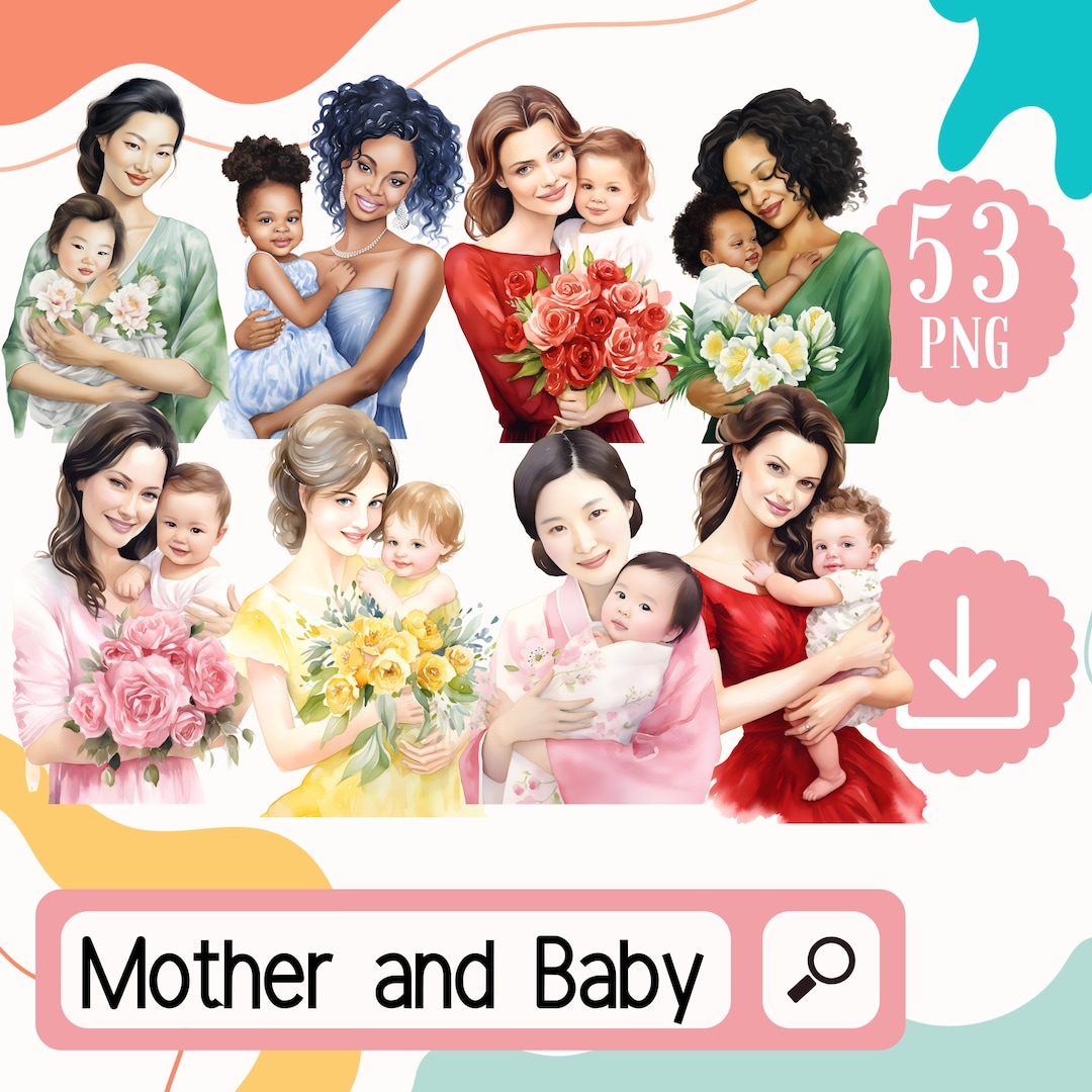 Mother and Baby Clipart Set 53 PNG Digital Downloads Mothers Day and ...