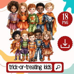 Watercolor Trick or Treating Children PNG Clipart. 18 Halloween Kids ...