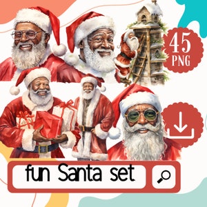 Black Santa Claus Clipart Set. 45 African American Santa Claus PNG ...