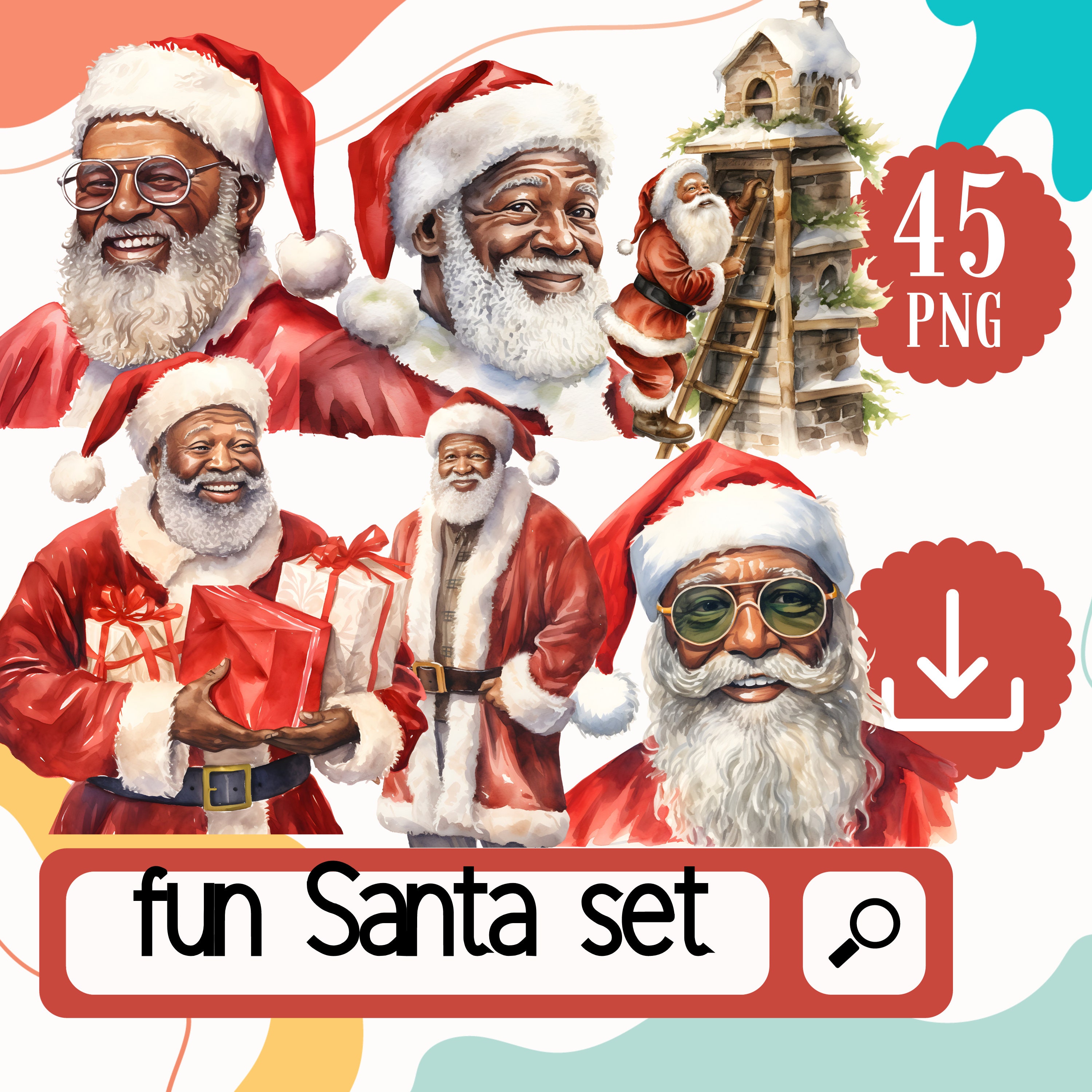 Black Santa Claus Clipart Set. 45 African American Santa Claus PNG ...