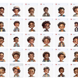 Black Boys Kids Clipart PNG Bundle, 30 Black Boys, Unique Black Skin ...
