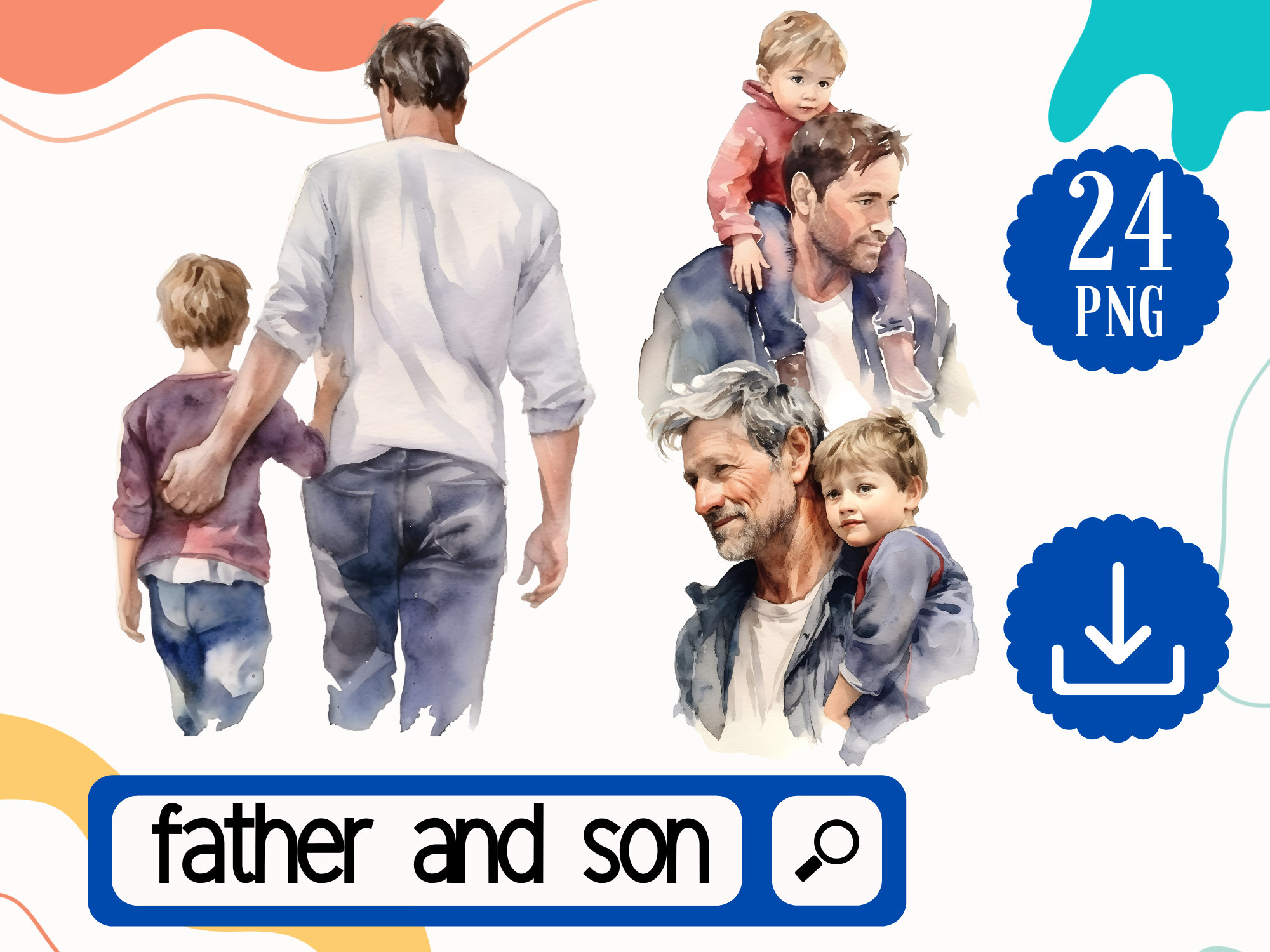 Father and Son Clipart Bundle. 24 Dad and Boy PNG Clipart. Fathers Day ...